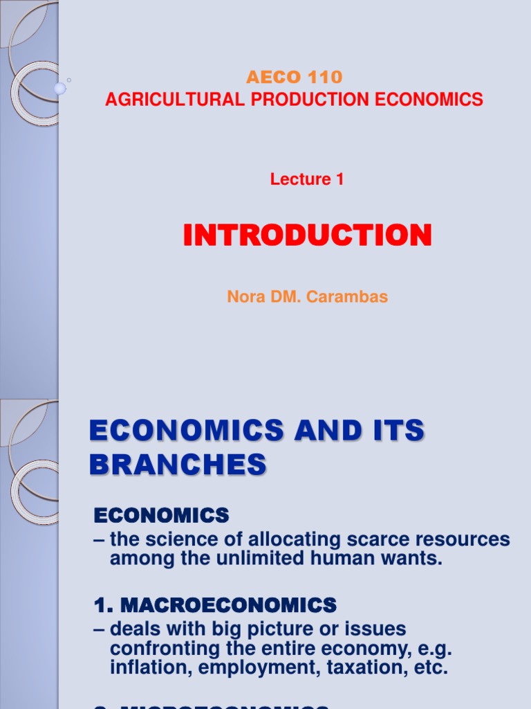 Agricultural Production Economics: AECO 110 | PDF | Production Function ...