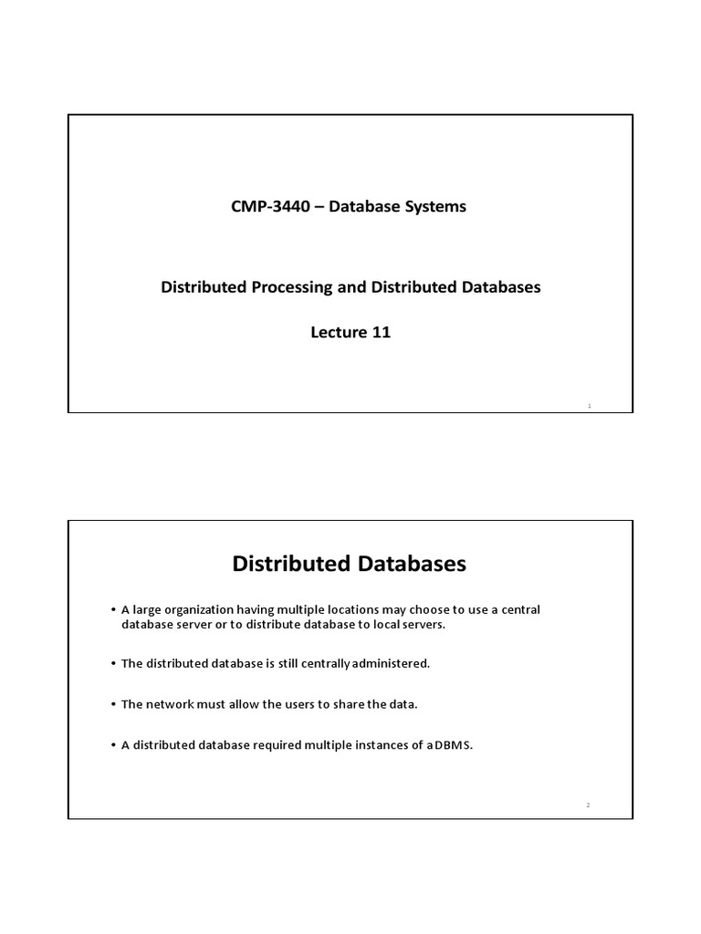 Distributed Databases: CMP-3440 - Database Systems | PDF | Replication (Computing) | Databases