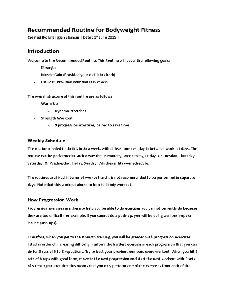 Recommended Routine For Bodyweight Fitness | PDF | Strength Training ...