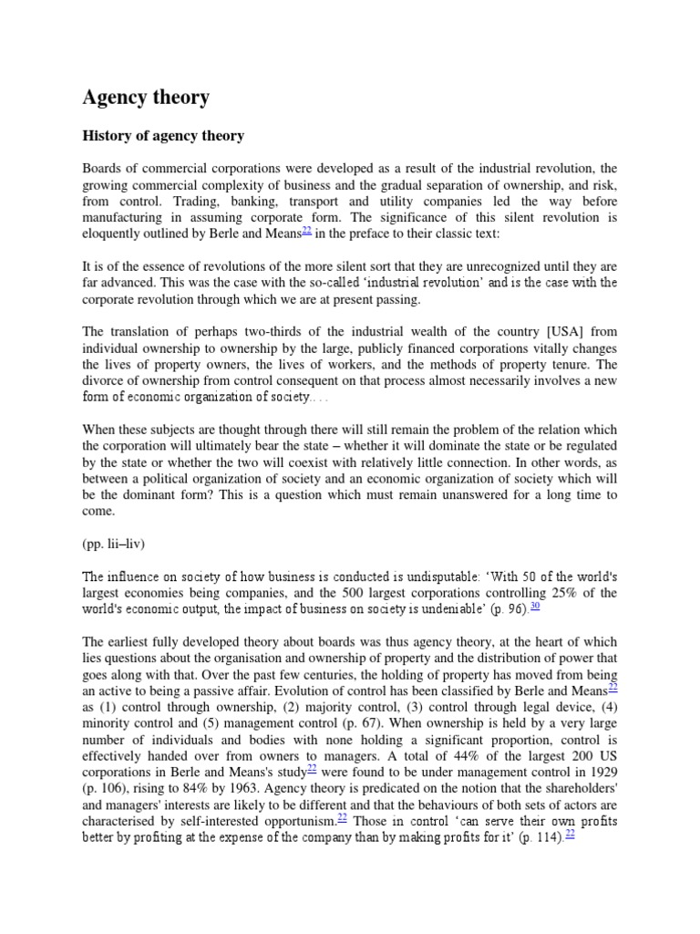 Agency Theory | PDF | Corporate Governance | Stakeholder (Corporate)