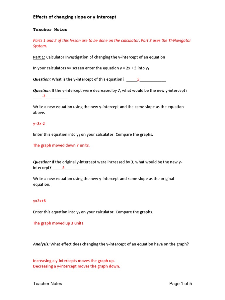 Effects of Changing Slope or Y-Intercept | PDF | Slope | Teaching ...