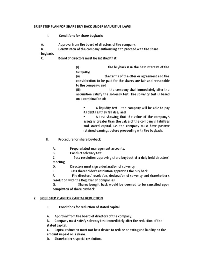 Brief Step Plan For Share Buy Back | PDF | Share Repurchase | Board Of ...