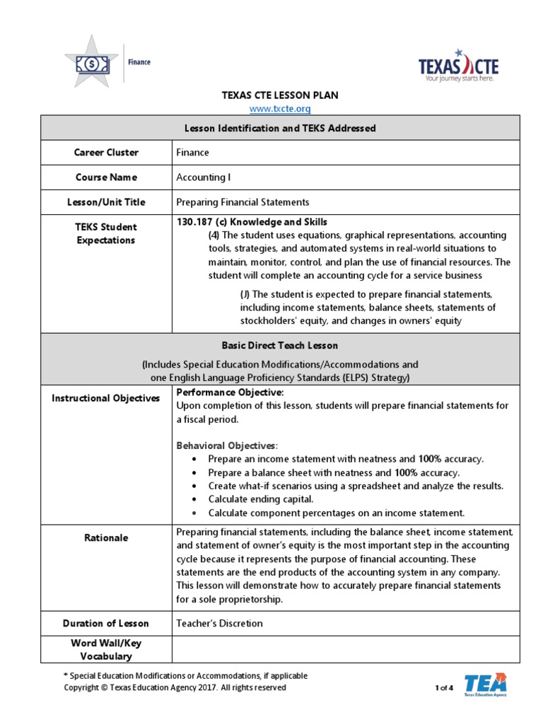 Lesson Plan Preparing Financial Statements | PDF | Balance Sheet ...