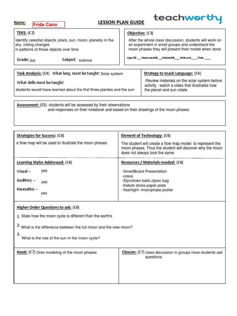 Lesson Plan Guide: Frida Cano | PDF | Lesson Plan | Moon