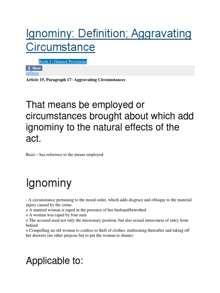 Ignominy: Definition Aggravating Circumstance | PDF