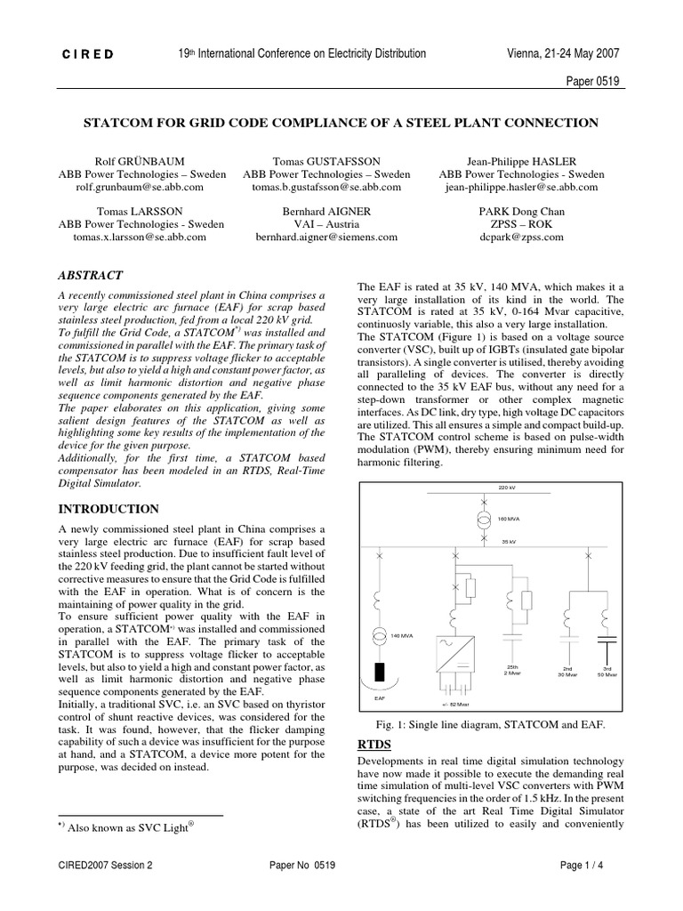 Statcom For Grid Code Compliance of A Steel Plant Connection | PDF ...