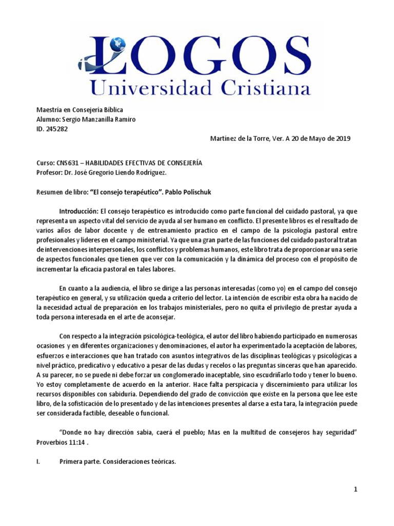 Resumen Libro El Consejo Terapéutico - Pablo Polischuk PDF | PDF ...