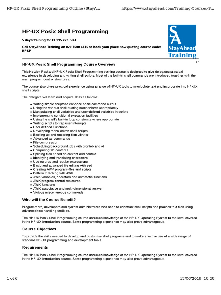 HP-UX Posix Shell Programming Course Overview | PDF | Command Line Interface | Control Flow