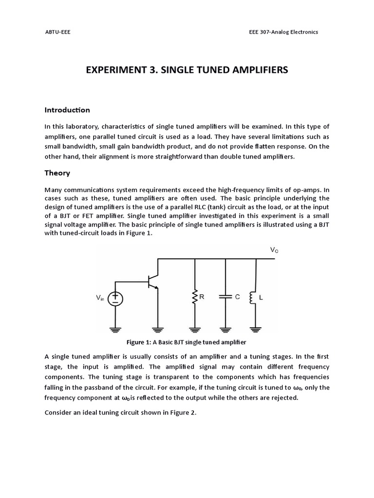 Experiment 3. Single Tuned Amplifiers | PDF | Amplifier | Electronic Circuits