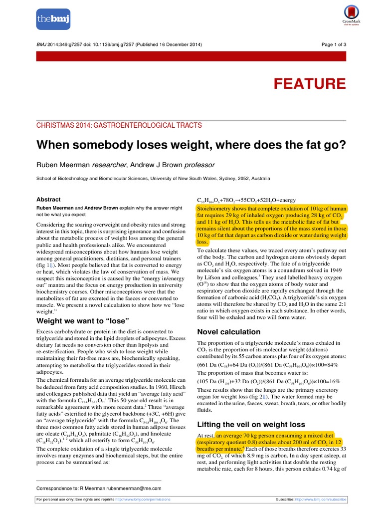 When Somebody Loses Weight Where Does The Fat Go Pdf Triglyceride