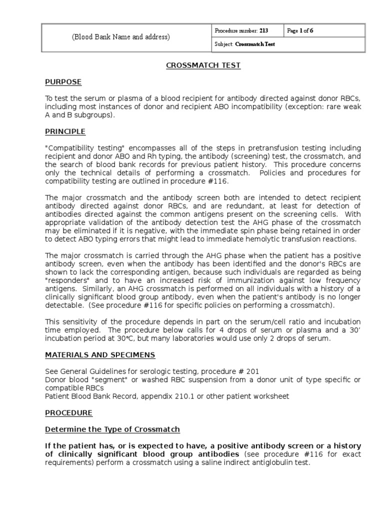 Crossmatch Test Procedure Overview | PDF | Science & Mathematics