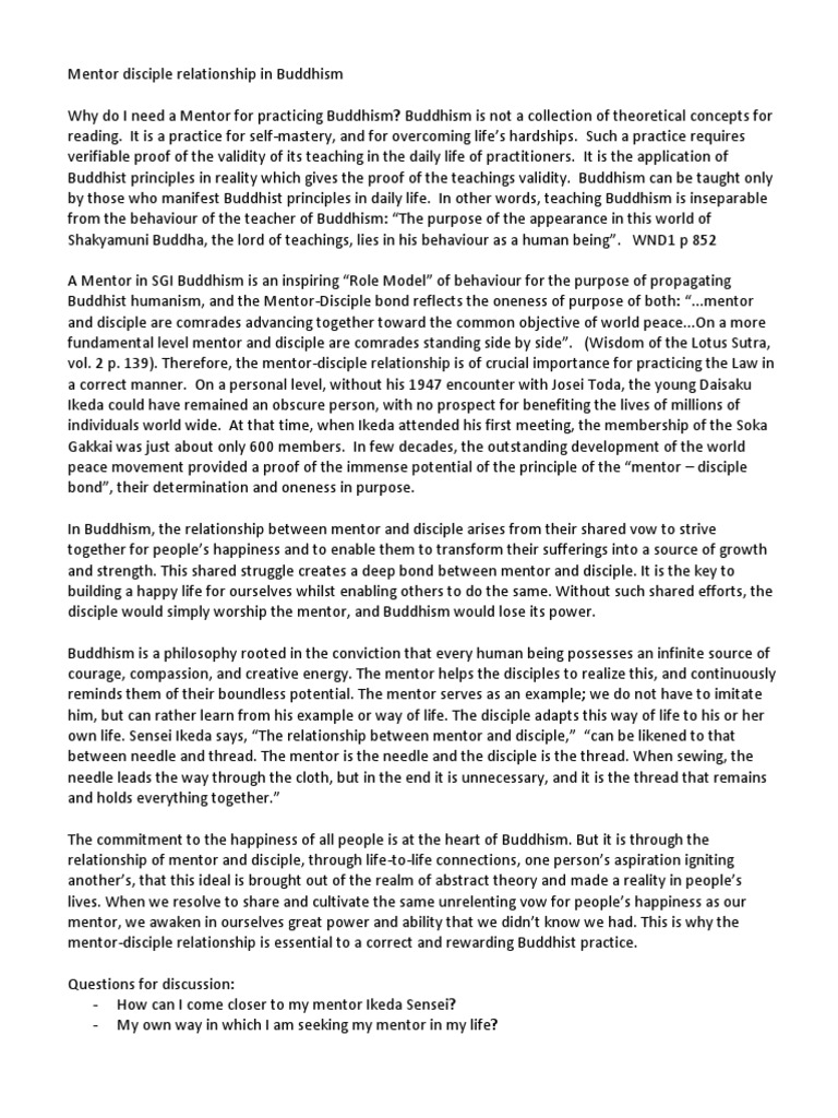 Concept of Mentor Disciple Relationship in SGI Nichiren Buddhism | PDF ...