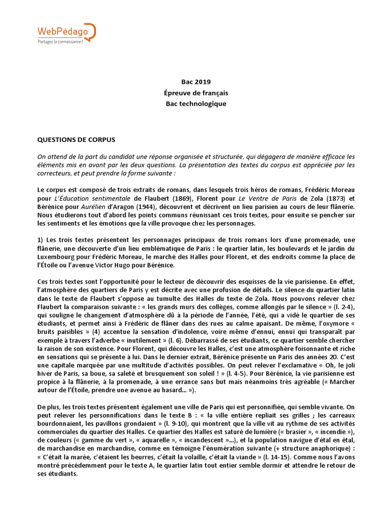 Sujet Bac Français Techno 2019 | PDF | Romans | Paris