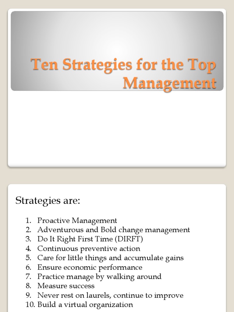 Ten Strategies For The Top Management | PDF | Change Management | Business