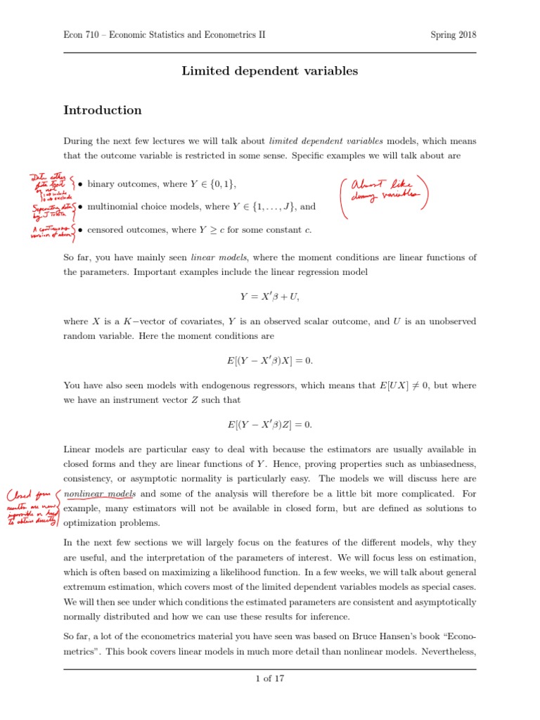 Limited Dependent Variables | PDF | Ordinary Least Squares | Regression Analysis