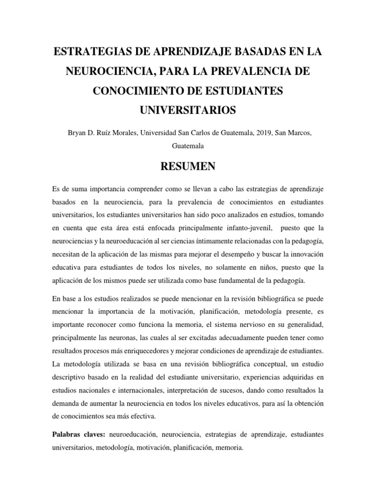 Estrategias de Aprendizaje Basadas en La Neurociencia | PDF | Cerebro | Aprendizaje