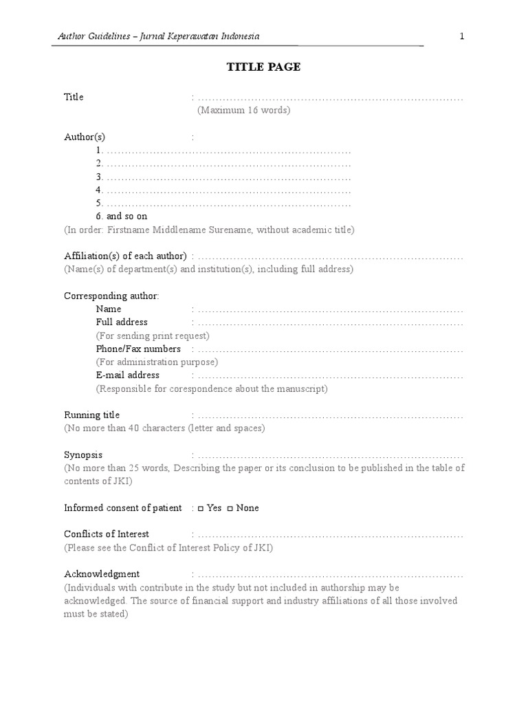 Author Guidelines for Jurnal Keperawatan | PDF