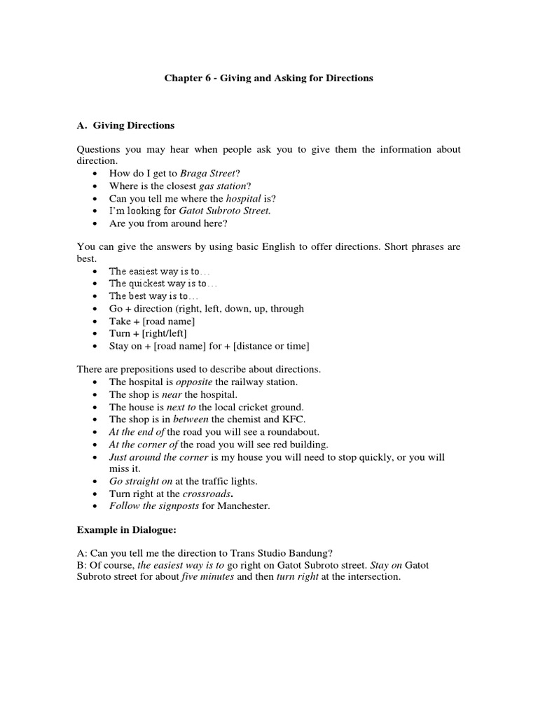 Asking and Giving Directions Guide | PDF
