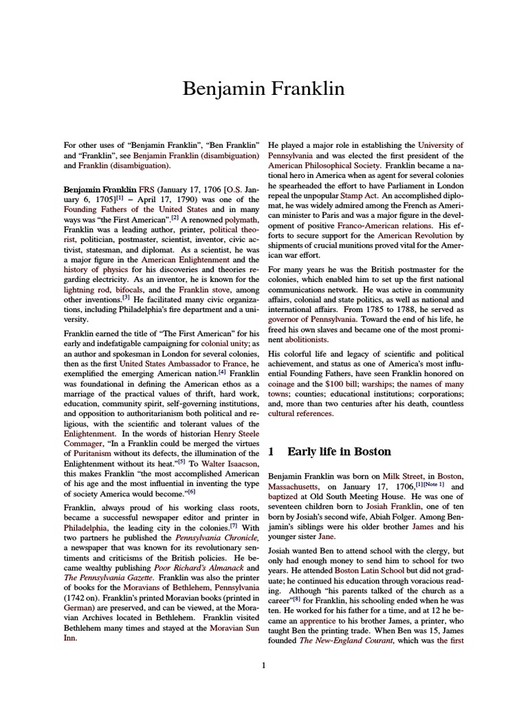 Benjamin Franklin | PDF | Benjamin Franklin | Nature