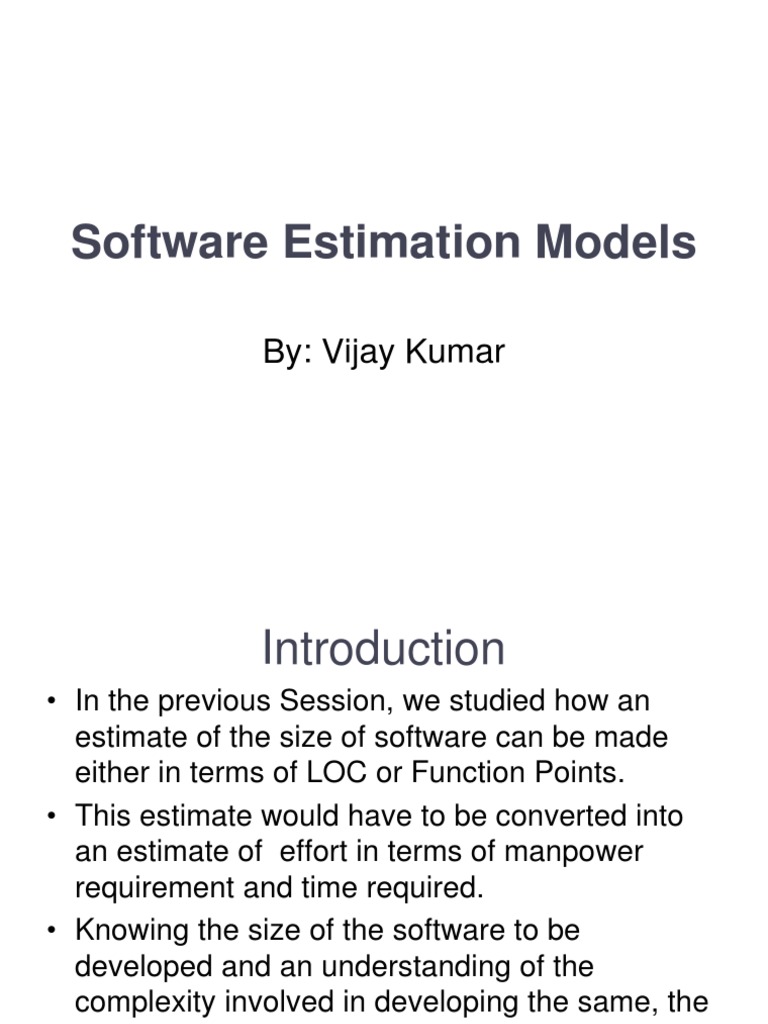 Software Estimation Models An Overview Of Algorithmic Methods Expert Judgment Analogy And