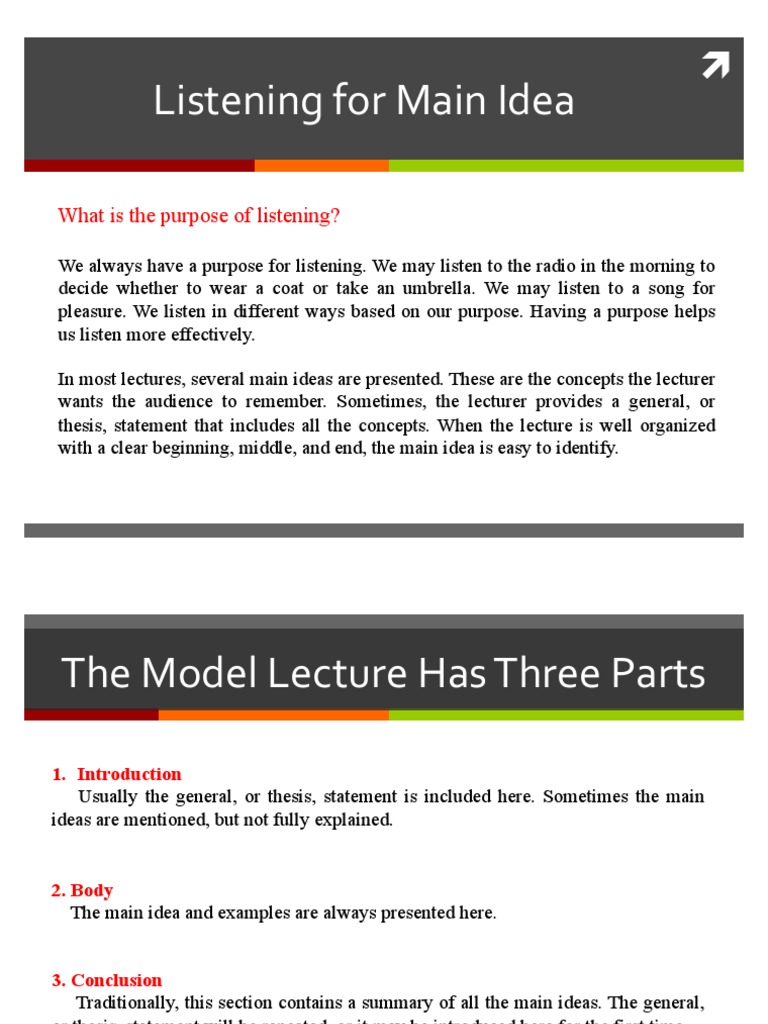 Identifying The Main Idea PDF | PDF | Lecture | Discourse