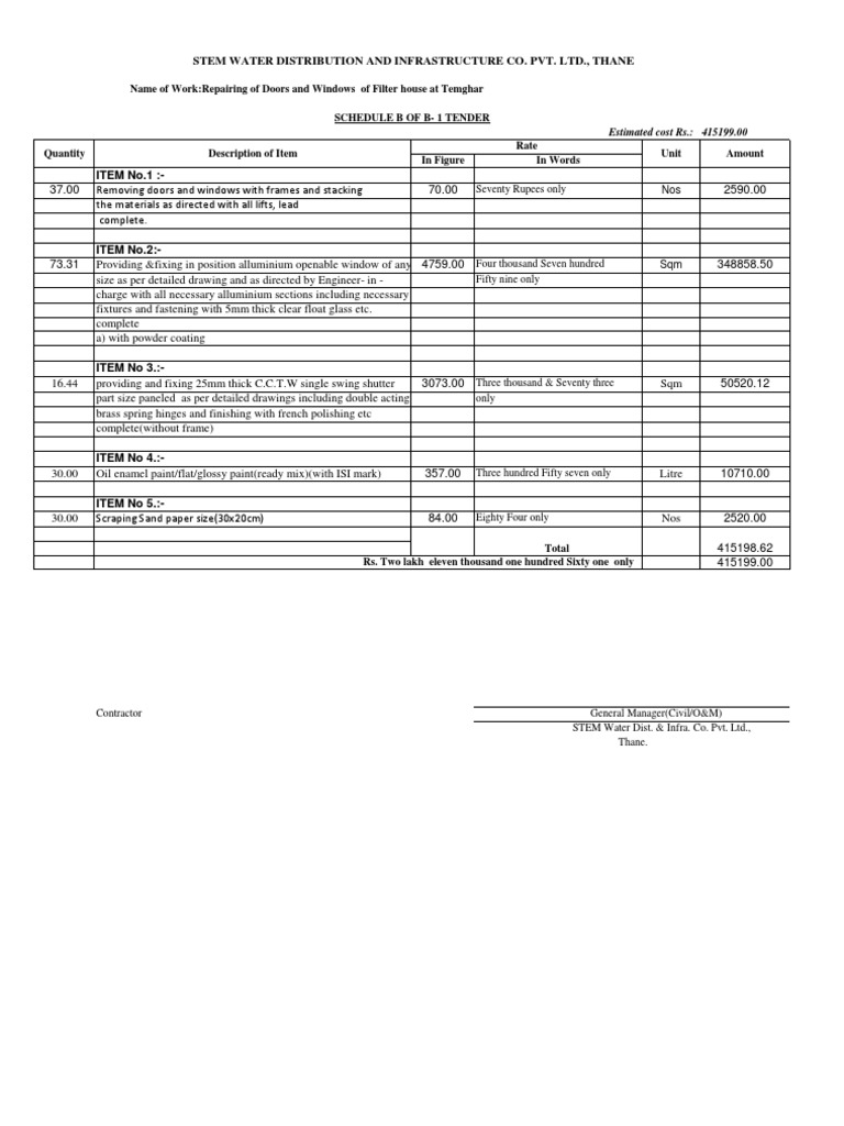 Repairing Doors and Windows Tender | PDF | Materials | Building Materials