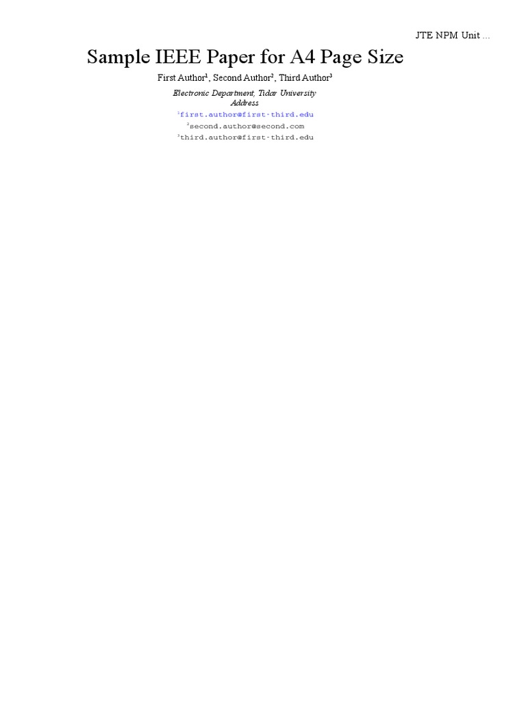 Sample IEEE Paper For A4 Page Size: First Author, Second Author, Third ...