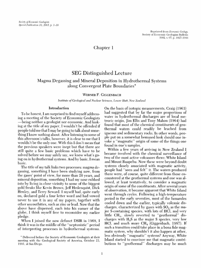 SEG Distinguished Lecture on Magma Degassing and Mineral Deposition ...
