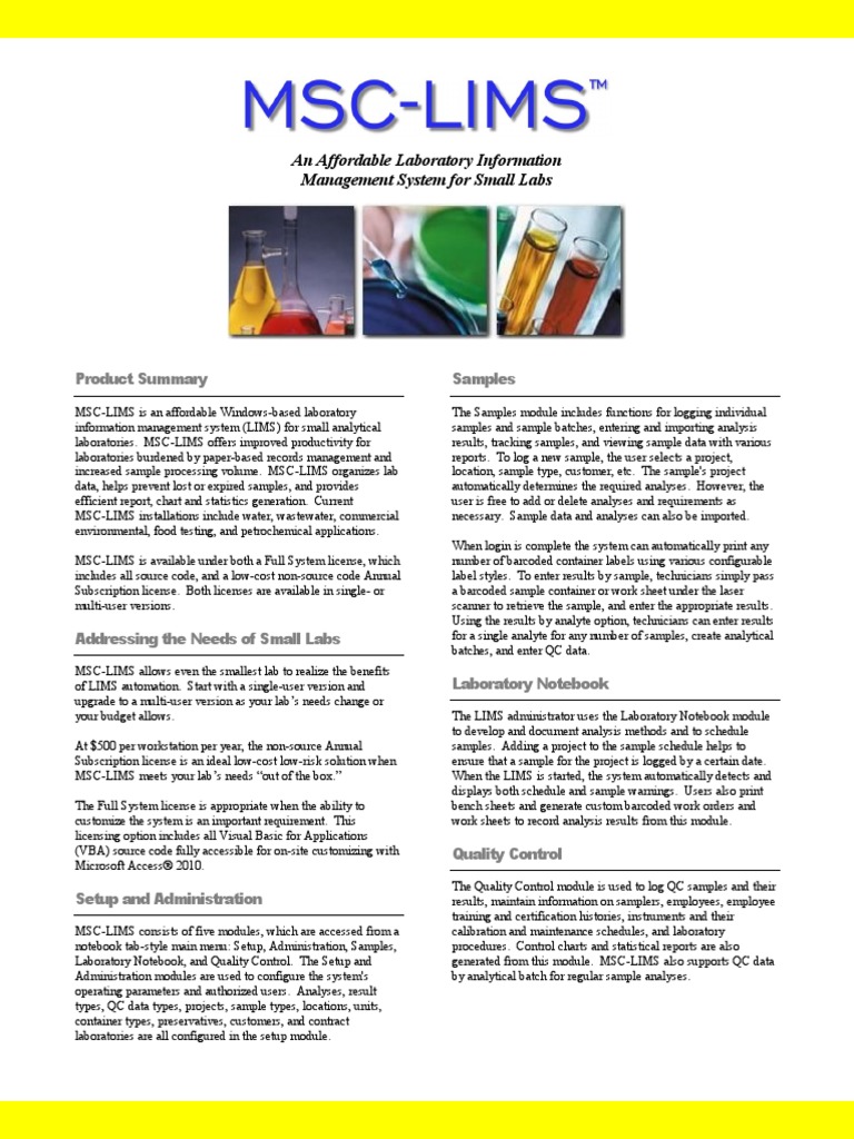 22MSC-LIMS Product Summary | PDF | Microsoft Access | Visual Basic For ...