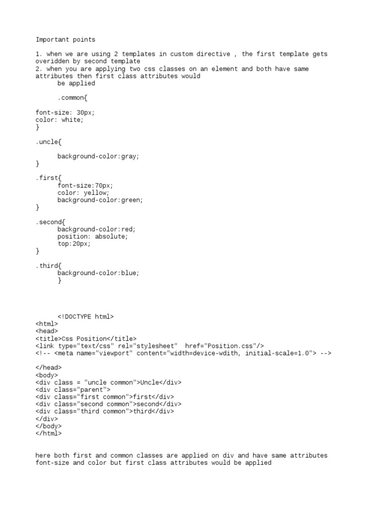 Important Points About HTML and CSS