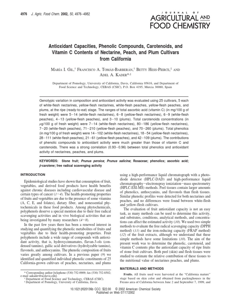 Antioxidant Capacities, Phenolic Compounds, Carotenoids, and Vitamin C Contents of Nectarine ...