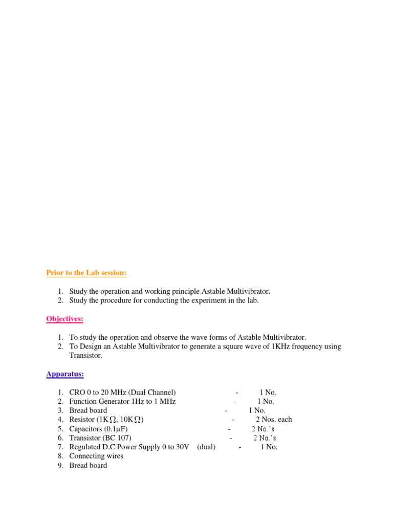 Astable Multivibrator Experiment | PDF | Electronic Design | Electricity