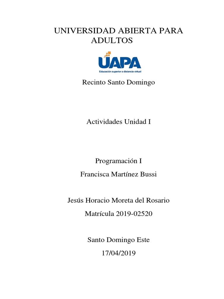 Programacion I Uapa Tarea #I | PDF Programacion I Uapa Tarea #I | PDF