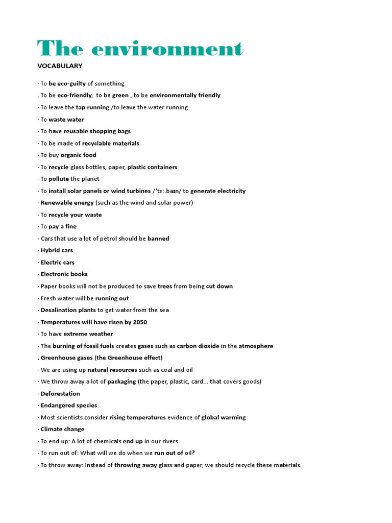 Environment Vocabulary and Speaking | PDF | Natural Environment ...
