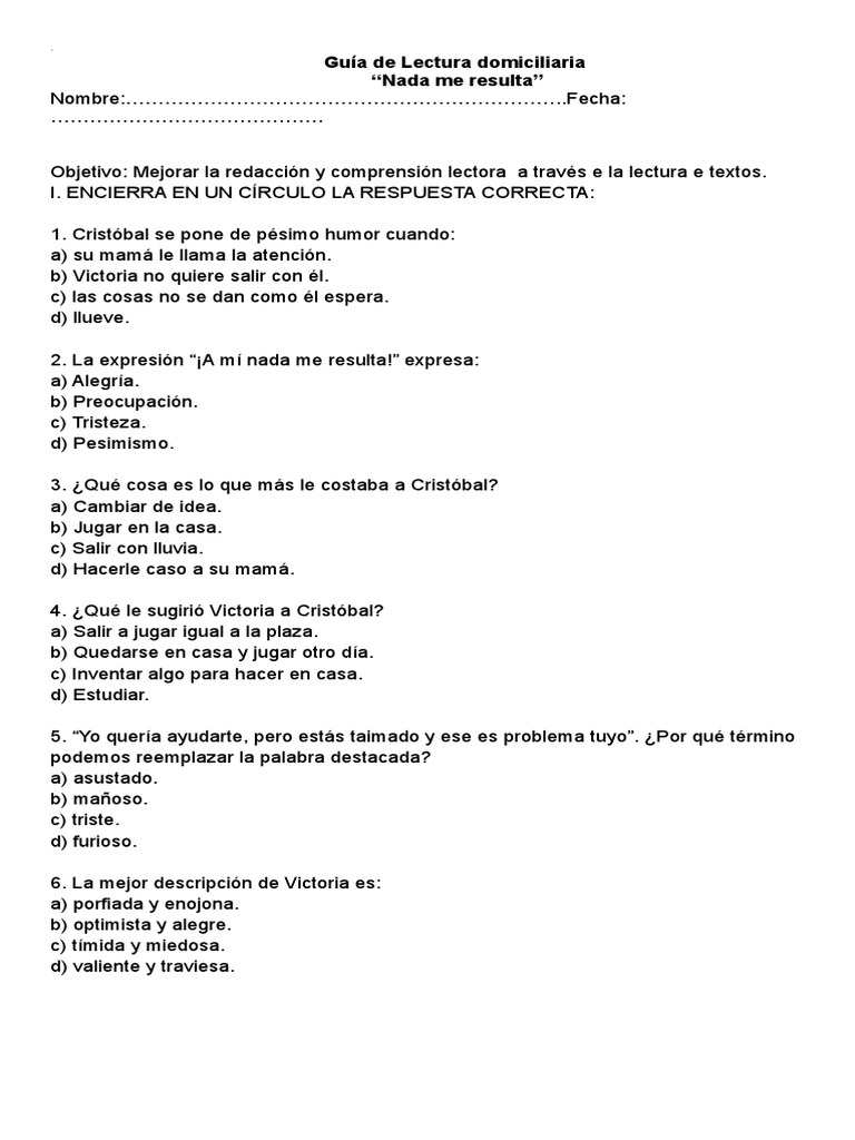 Guia Del Libro Nada Me Resulta | PDF