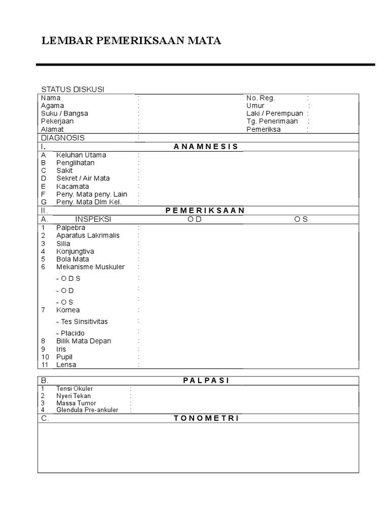 Lembar Pemeriksaan Mata | PDF