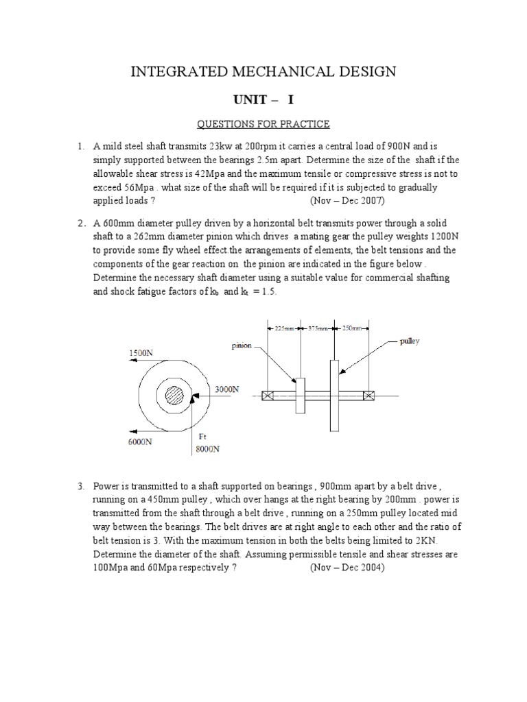 Integrated Mechanical Design Questions For Practice 2003 | PDF | Belt ...