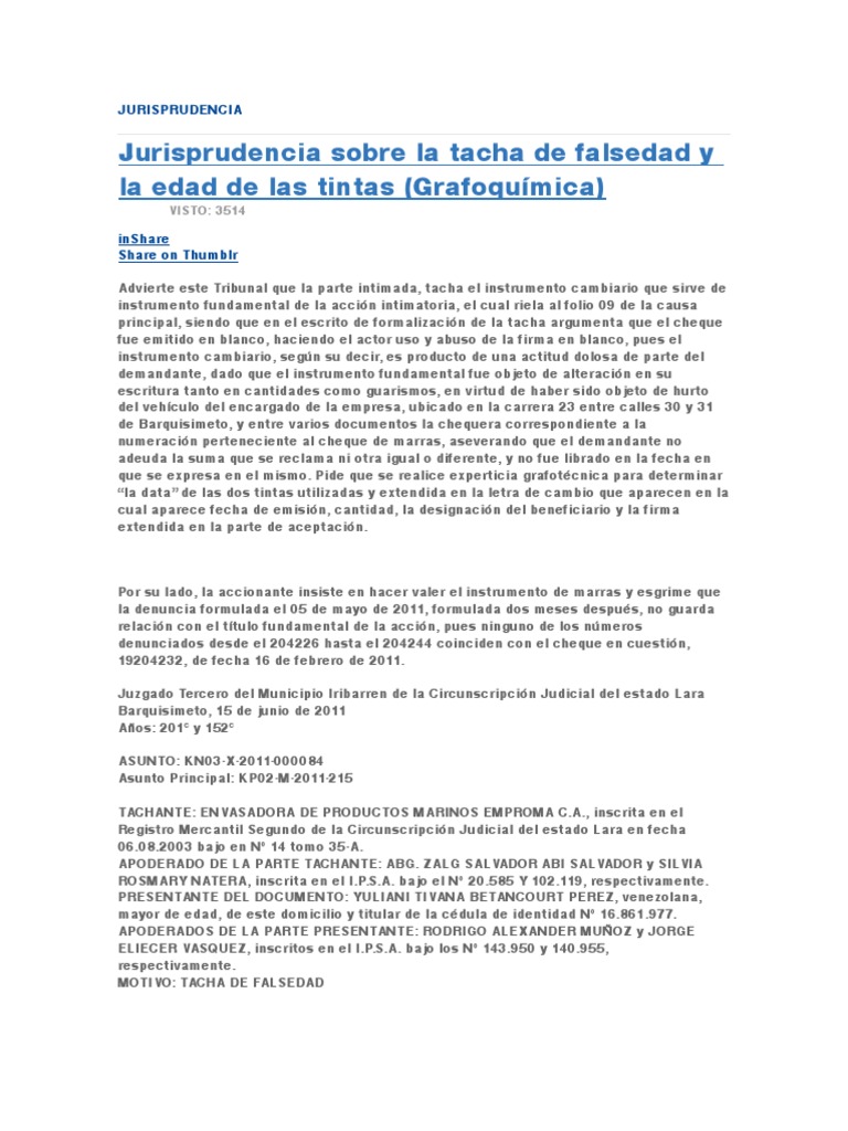 Tacha de Falsedad (Grafoquímica) Fecha de Tinta TSJ 2 | PDF | Cheque ...