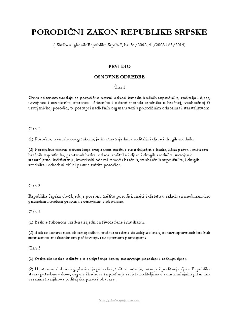 Porodicni Zakon RS PDF | PDF