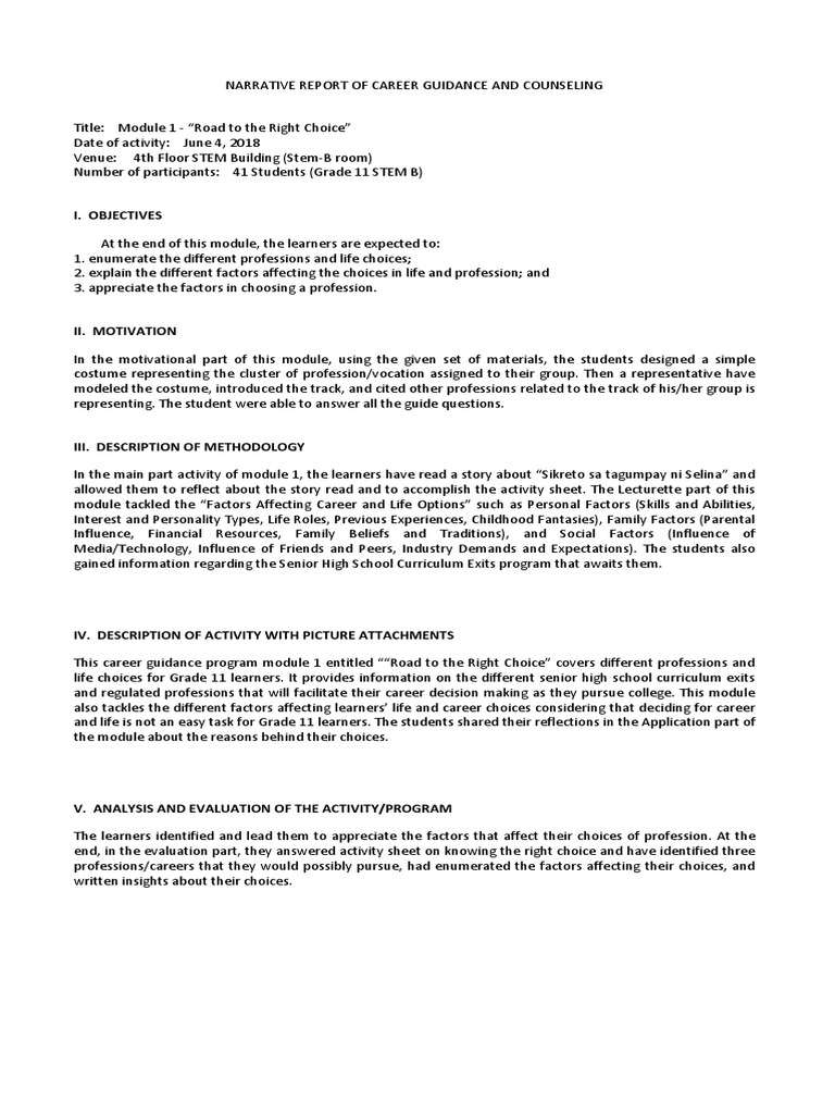 CGP Module Narrative Format | PDF | Employment | Curriculum