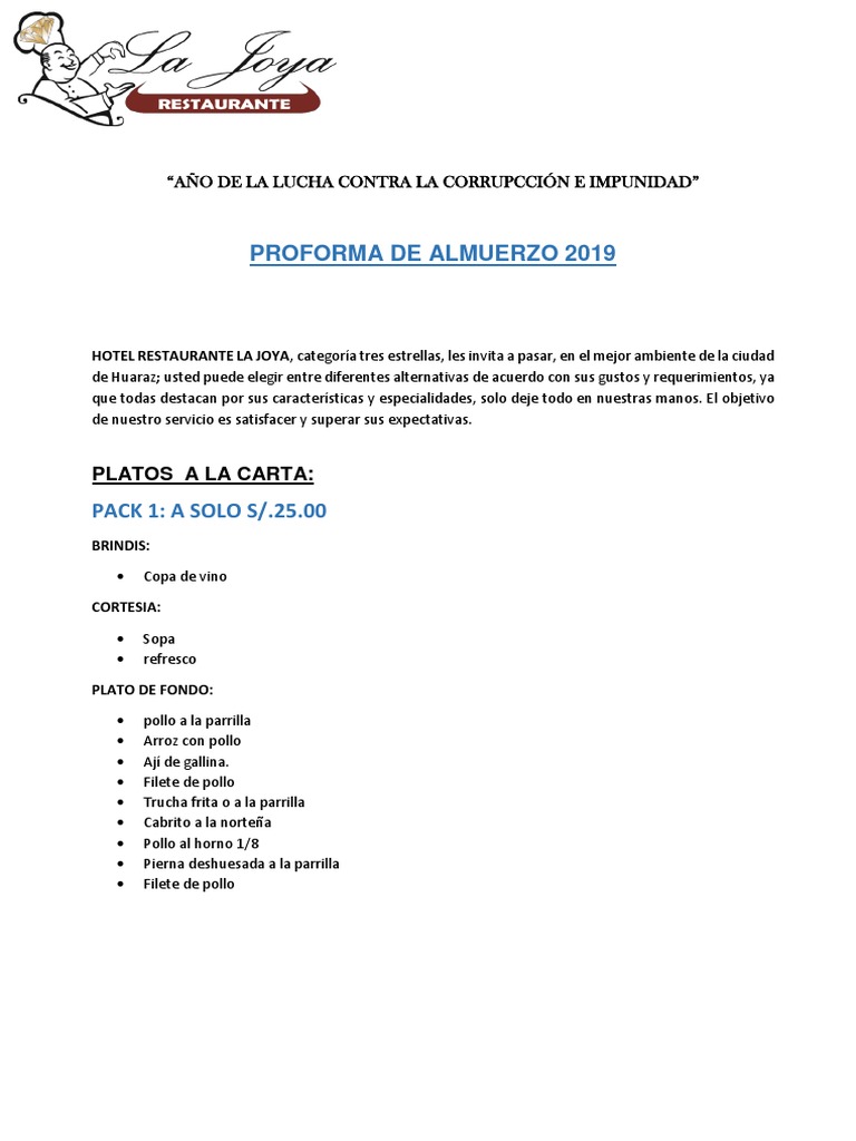 Proforma Rest. Almuerzo | PDF