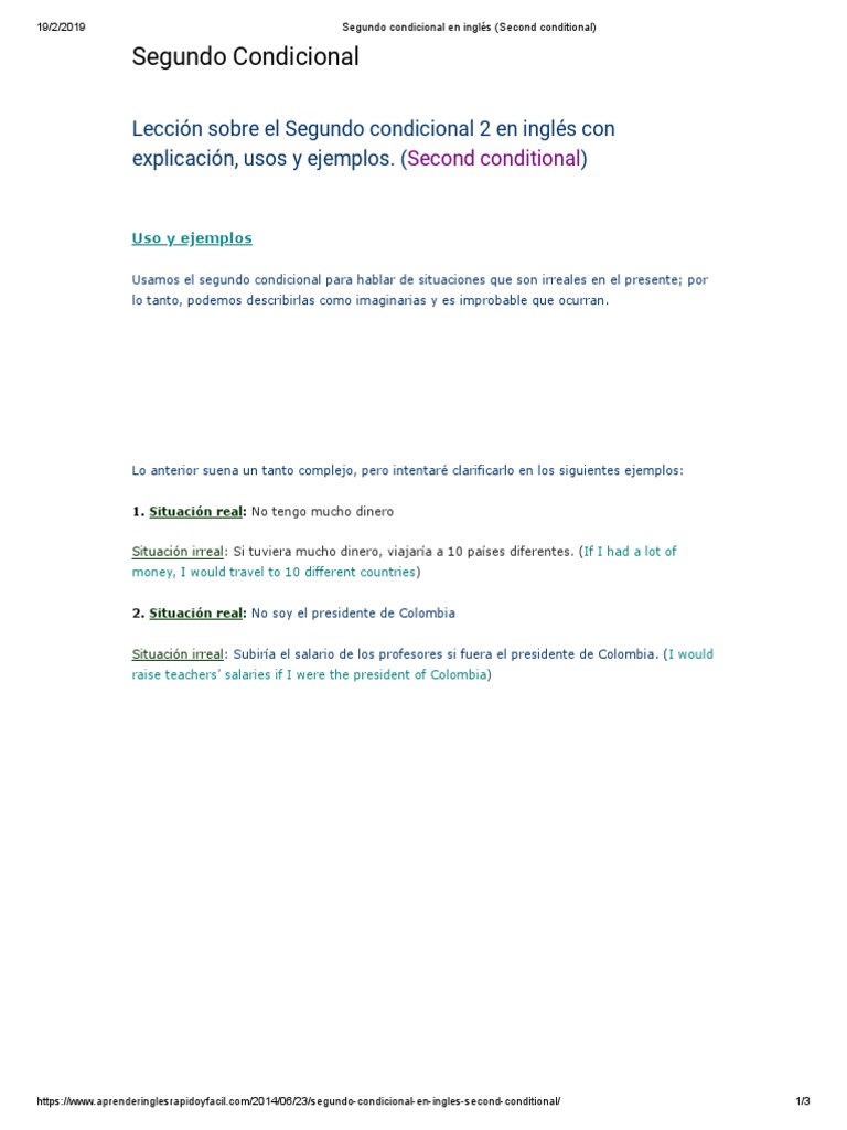 Segundo Condicional en Inglés (Second Conditional) | PDF | Artes del ...