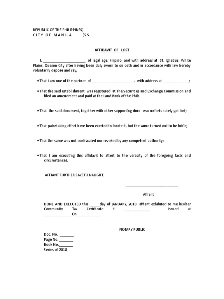 Affidavit of Lost1 | PDF