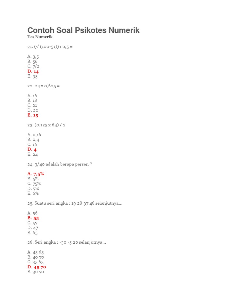 Contoh Soal Psikotes Numerik | PDF