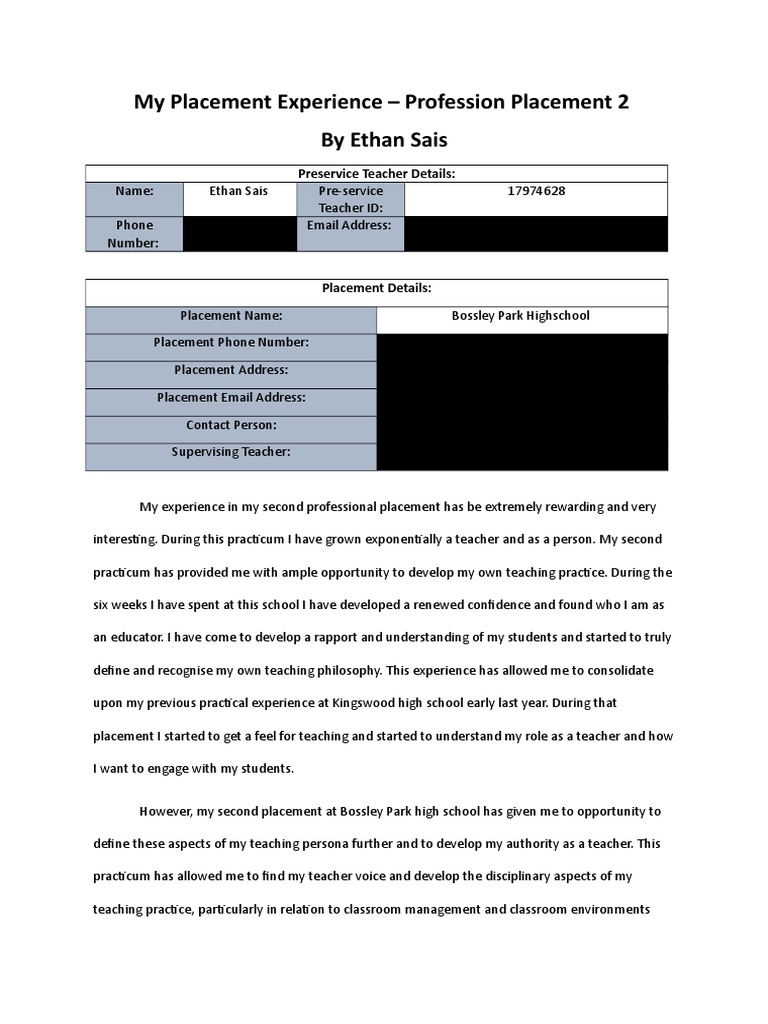 My Placement Experience - Profession Placement 2 by Ethan Sais | PDF ...