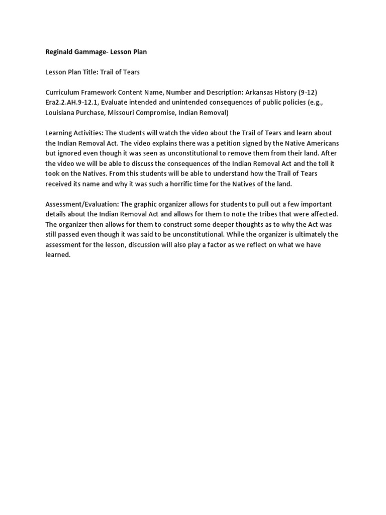 Trail of Tears Lesson Plan for Students | PDF | Law