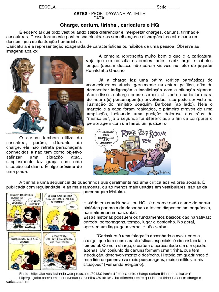 A Diferença Entre Charge, Cartum, Tirinha e Caricatura | Caricatura ...