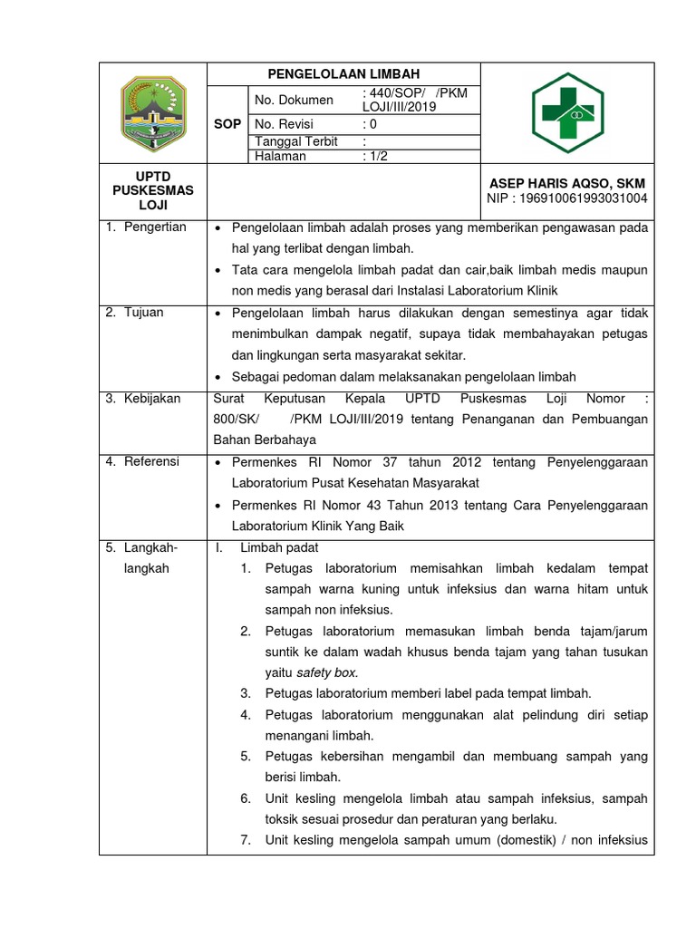 8.1.2.11 SOP Pengelolaan Limbah | PDF