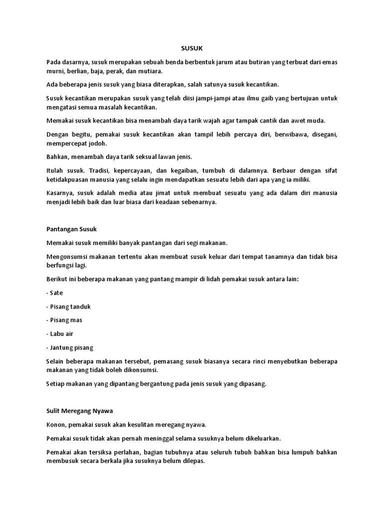 Susuk: Tradisi, Pantangan, dan Bahaya | PDF