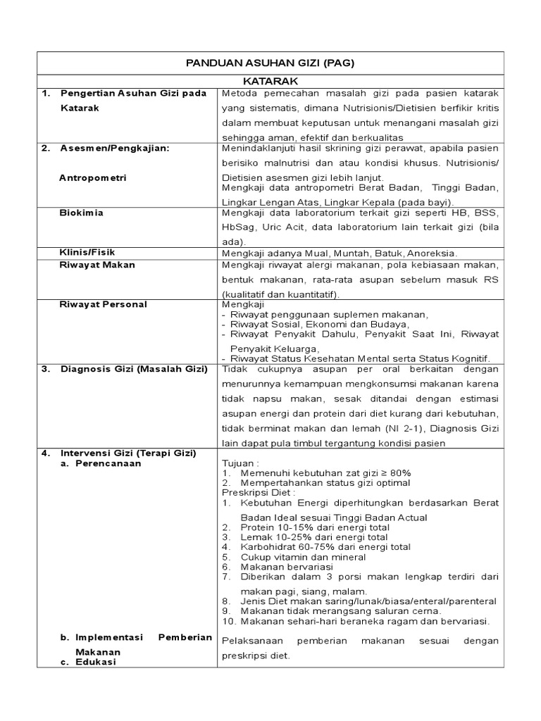 Panduan Asuhan Gizi Katarak | PDF